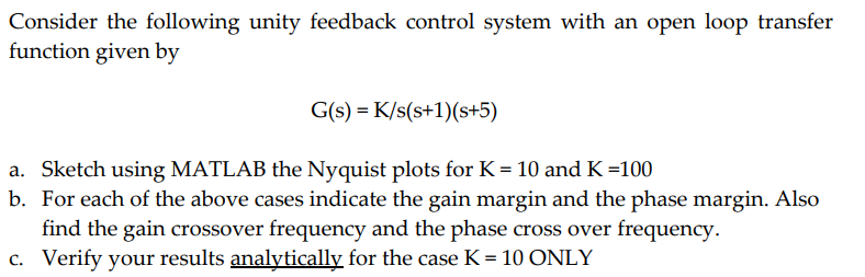 Solved Consider the following unity feedback control system | Chegg.com