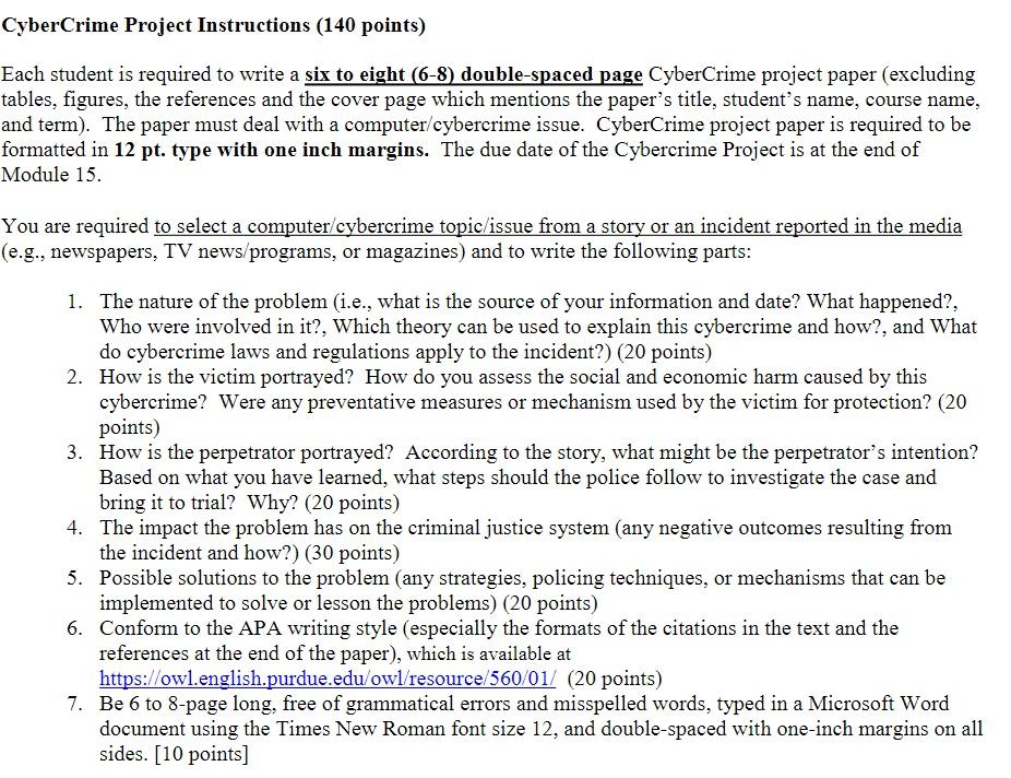 Solved Each student is required to write a six to eight | Chegg.com
