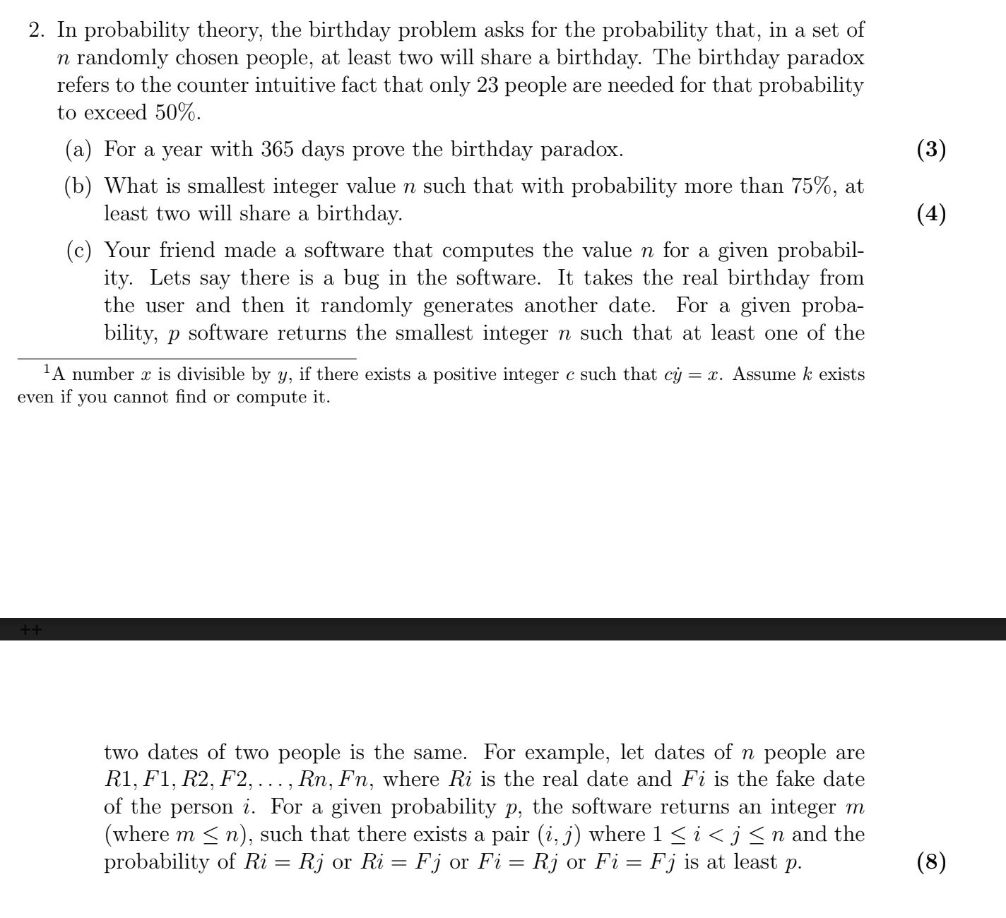 Solved 2. In probability theory, the birthday problem asks | Chegg.com