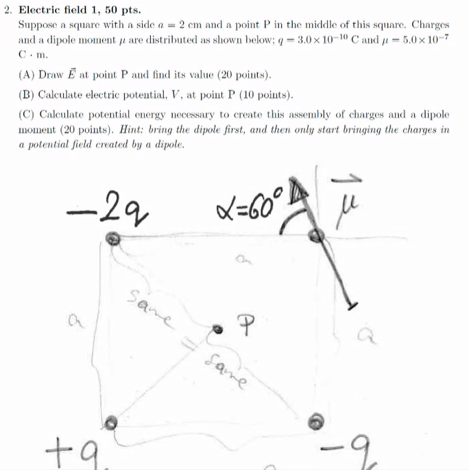 Solved 2. Electric field 1, 50 pts. Suppose a square with a | Chegg.com