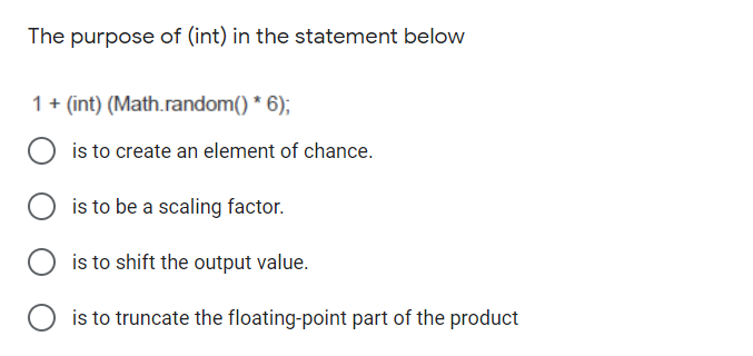Solved The Purpose Of Int In The Statement Below 1 Int