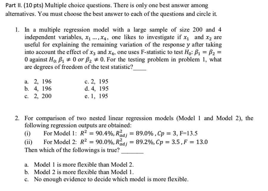 Solved Part Il 10 Pts Multiple Choice Questions There Is