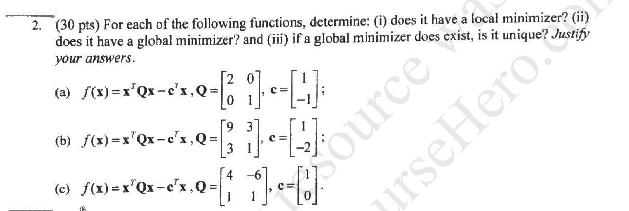 2. (30 pts) For each of the following functions, | Chegg.com
