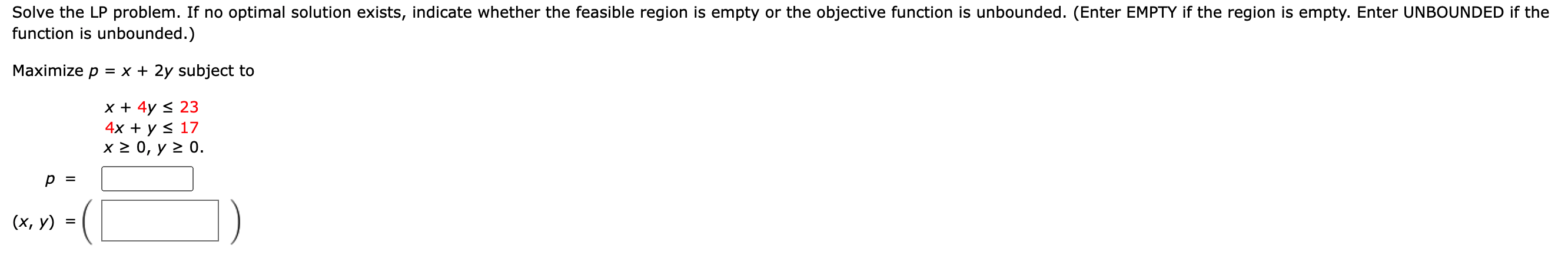 Solved function is unbounded.) Maximize p=x+2y subject to | Chegg.com