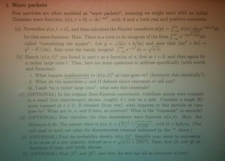 Solved 3. Wave packets Free particles are often modeled as | Chegg.com