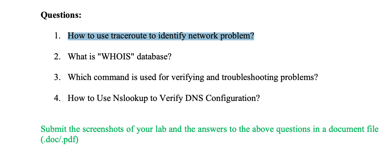 Solved Questions 1 How To Use Traceroute To Identify 