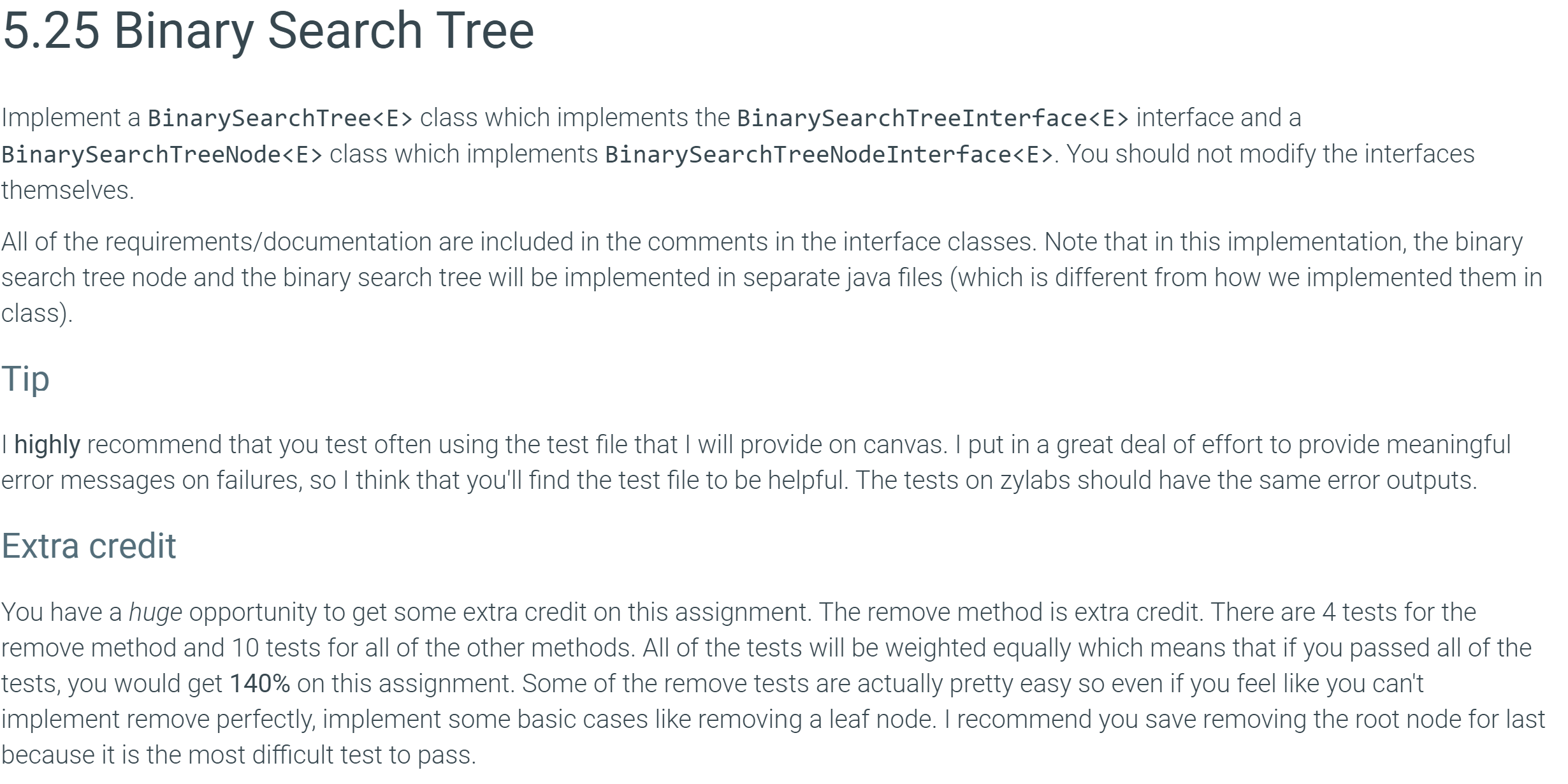 Solved 525 Binary Search Tree Implement A Binarysearchtree 7719