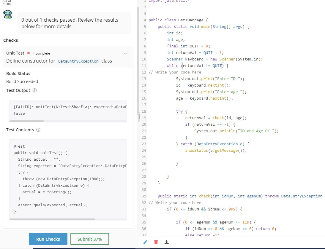 Solved Create a DataEntryException class whose getMessage() | Chegg.com Solved Create a DataEntryException class whose getMessage() | Chegg.com