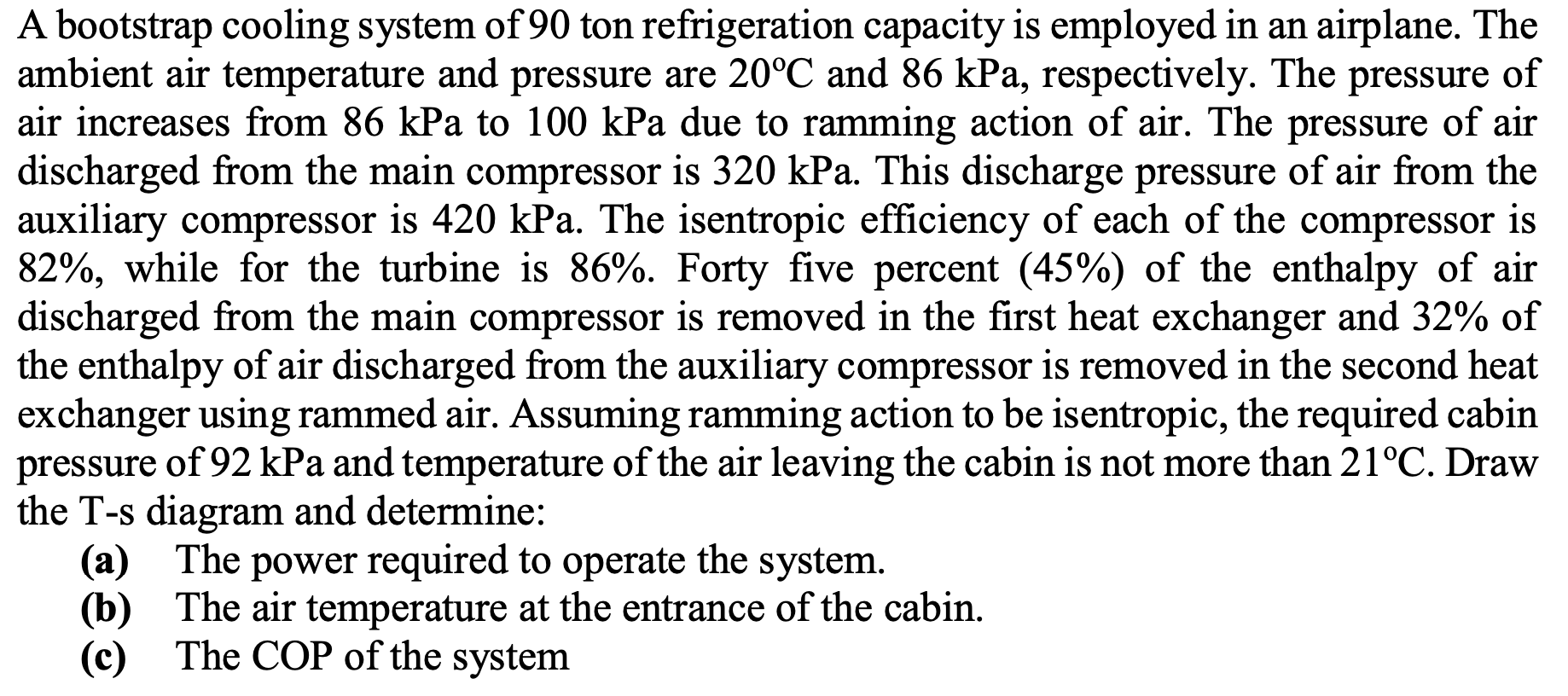 Solved A bootstrap cooling system of 90 ton refrigeration | Chegg.com