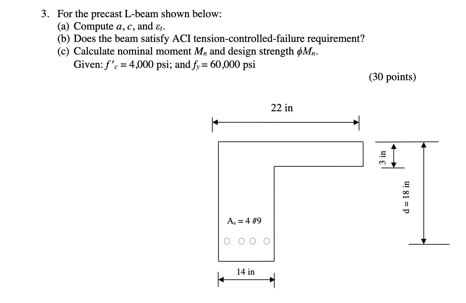 Solved 3. For the precast L-beam shown below: (a) Compute a, | Chegg.com