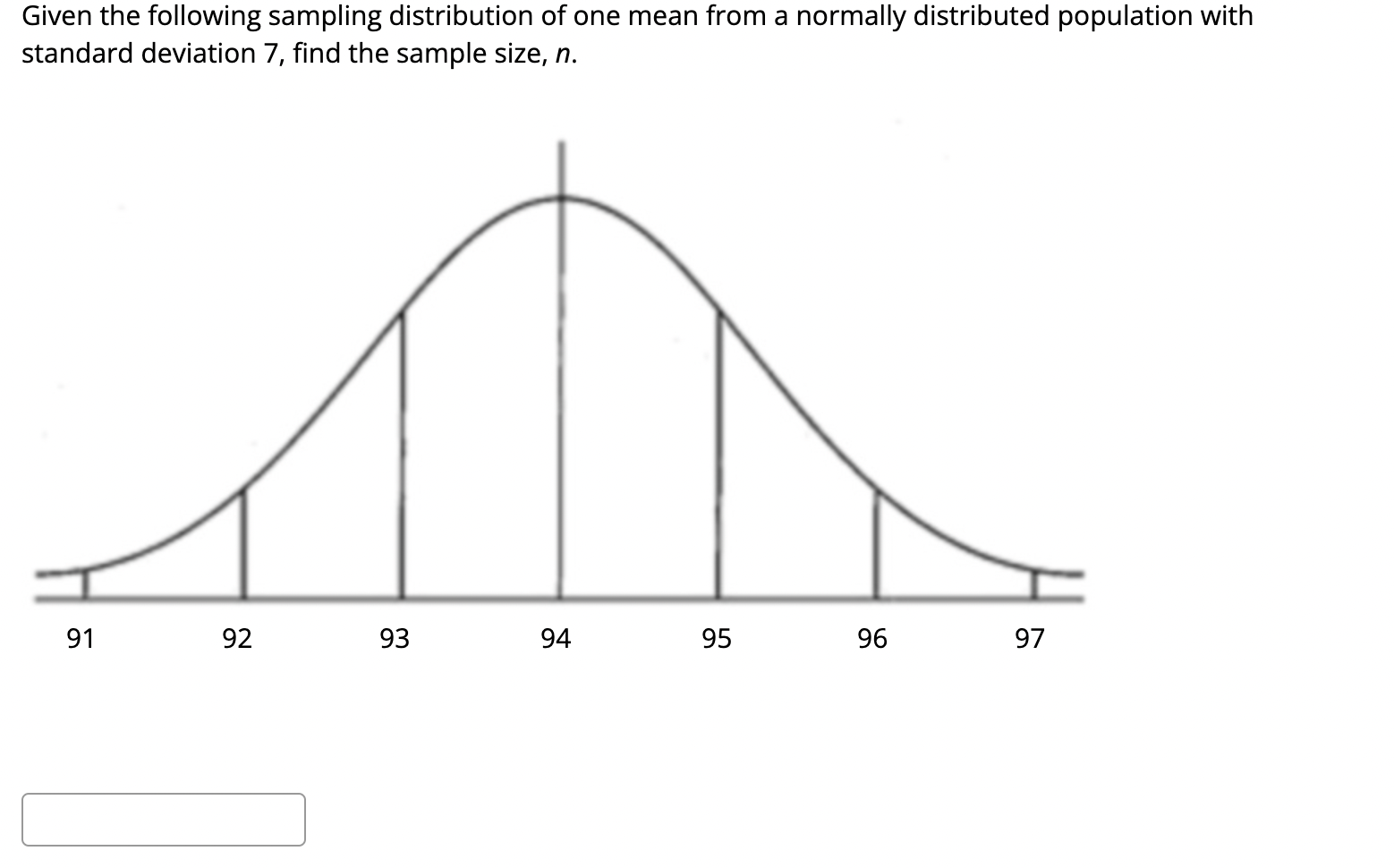 Solved Given the following sampling distribution of one mean | Chegg.com