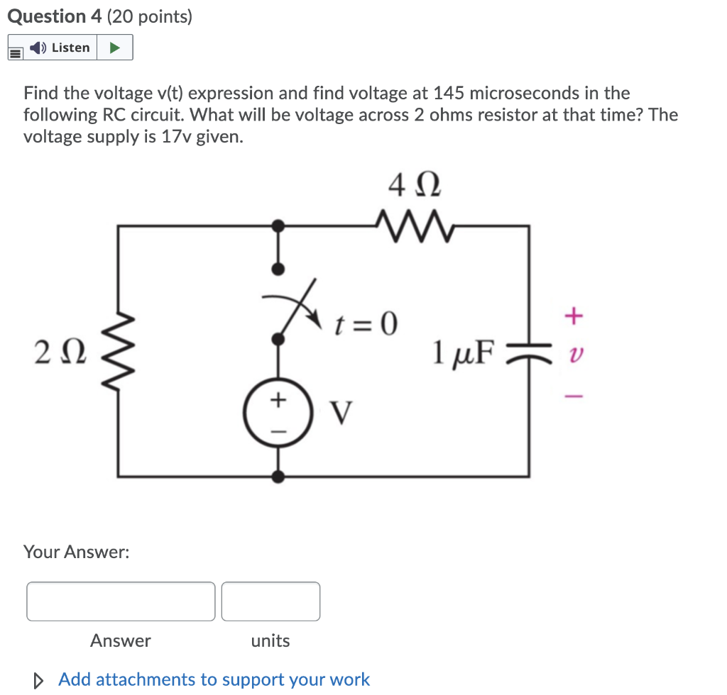 Solved Question 4 (20 points) 1) Listen Find the voltage | Chegg.com