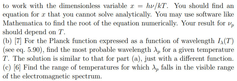 Solved Problem 5.13. [20] (a) [7] For the Planck function | Chegg.com