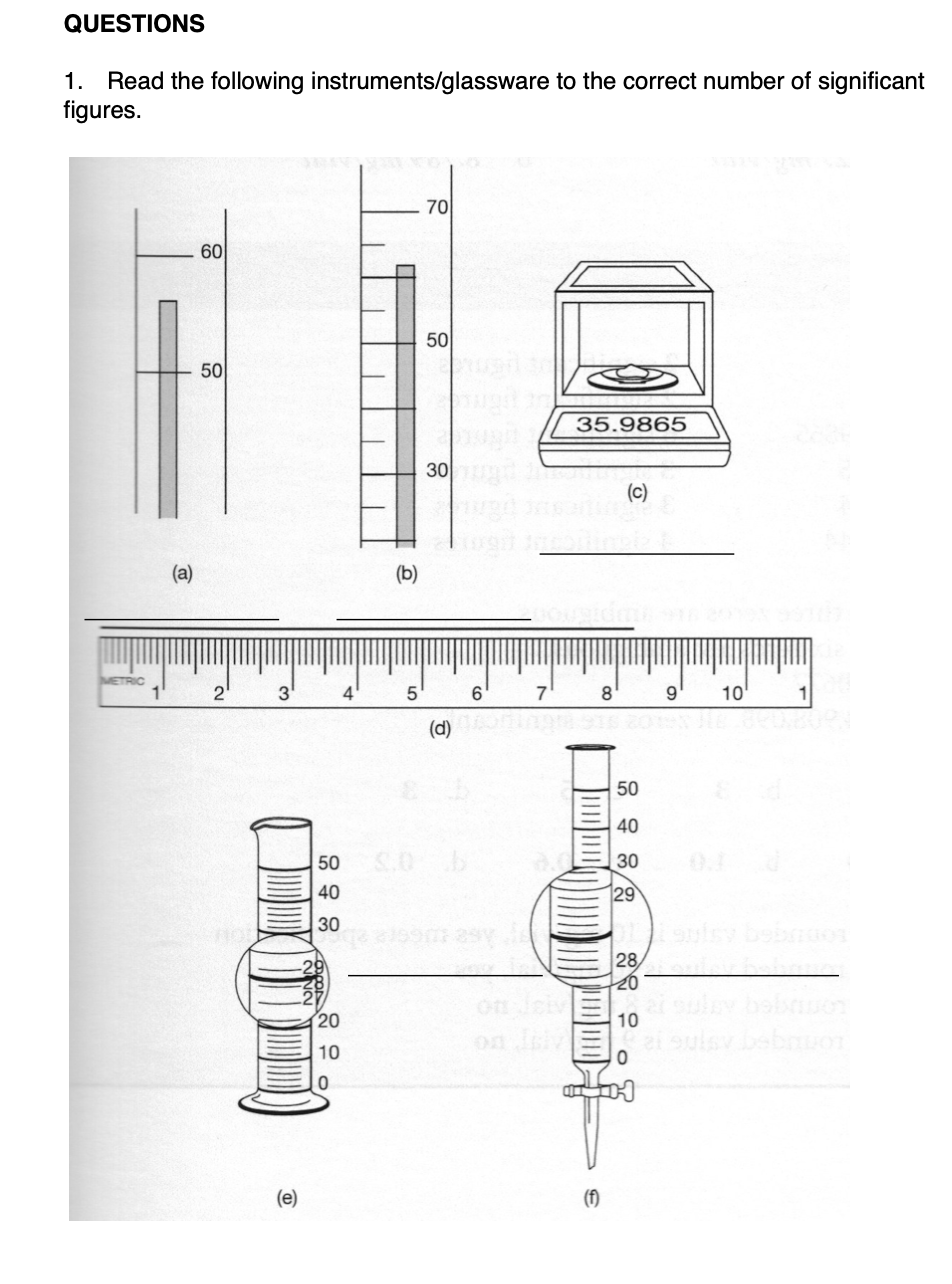 Solved 1. Read the following instruments/glassware to the | Chegg.com