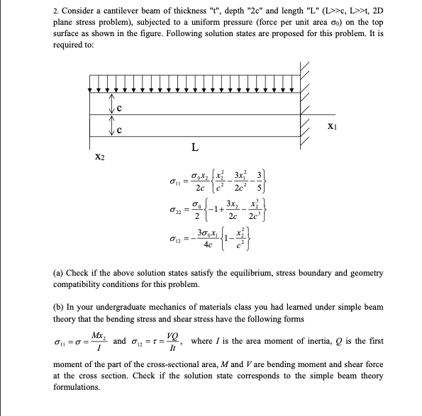 Solved 2. Consider a cantilever beam of thickness "t", depth | Chegg.com
