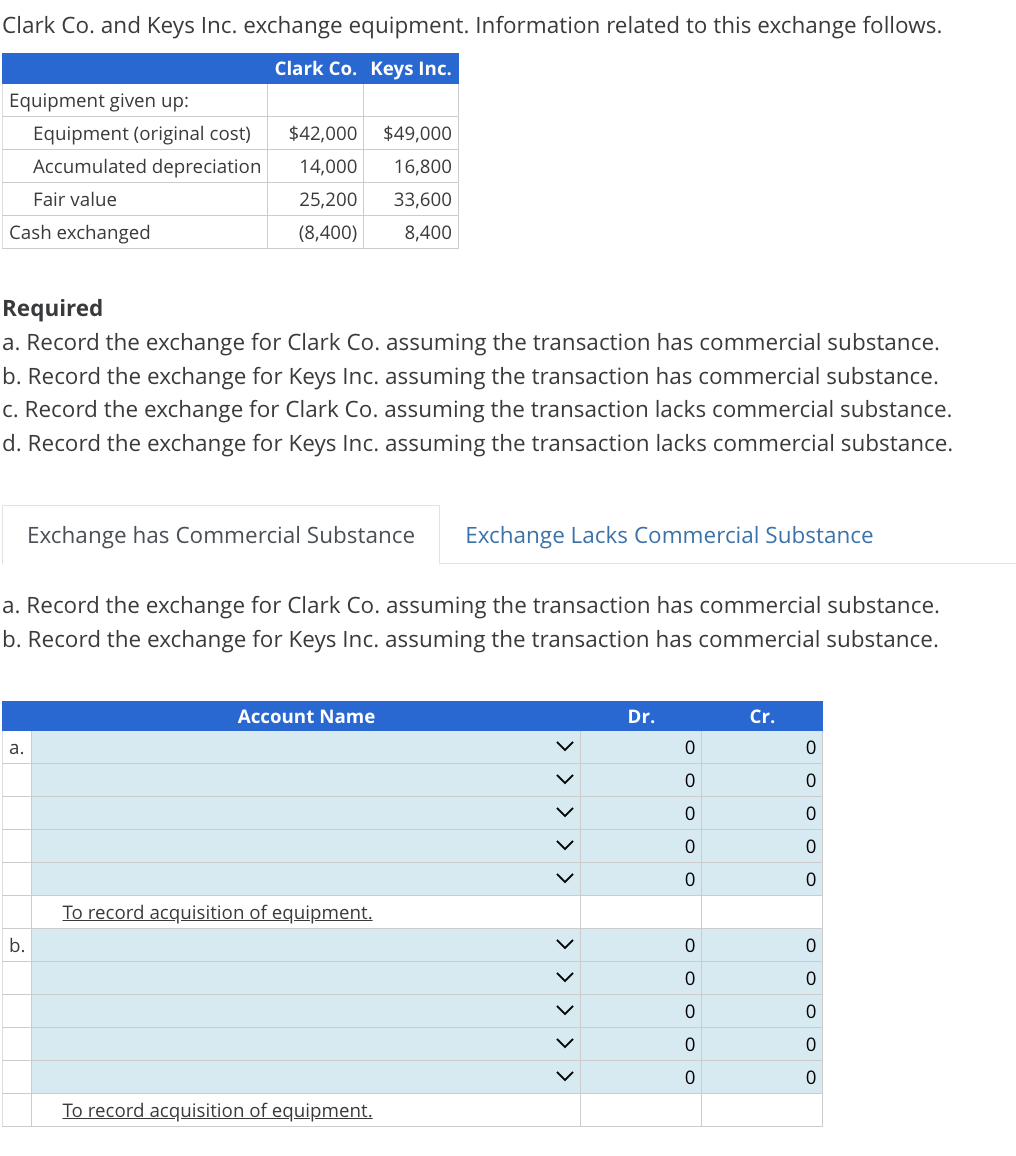 Solved Clark Co. and Keys Inc. exchange equipment. | Chegg.com