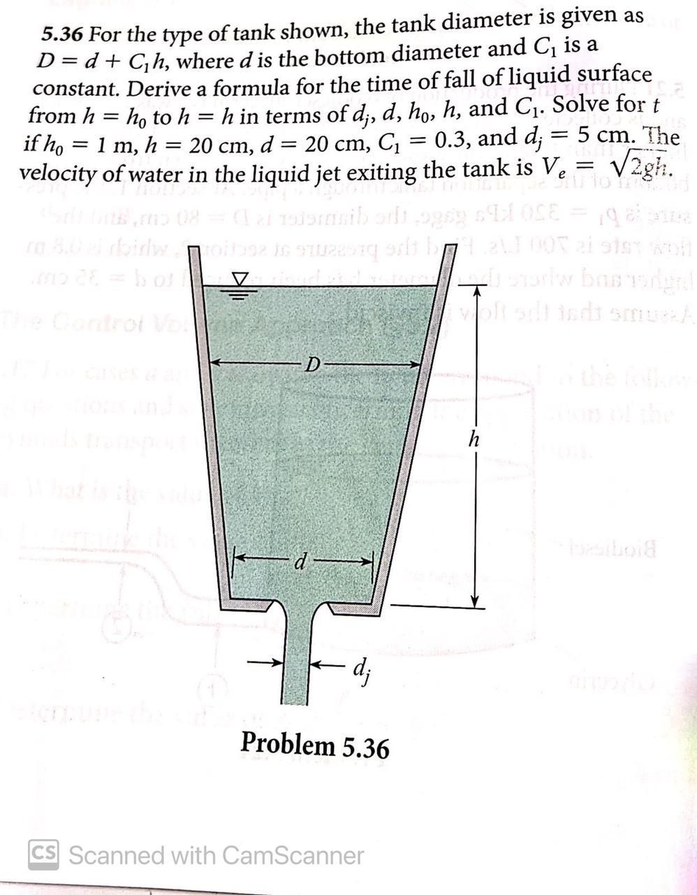 Solved 5.36 For the type of tank shown, the tank diameter is | Chegg.com