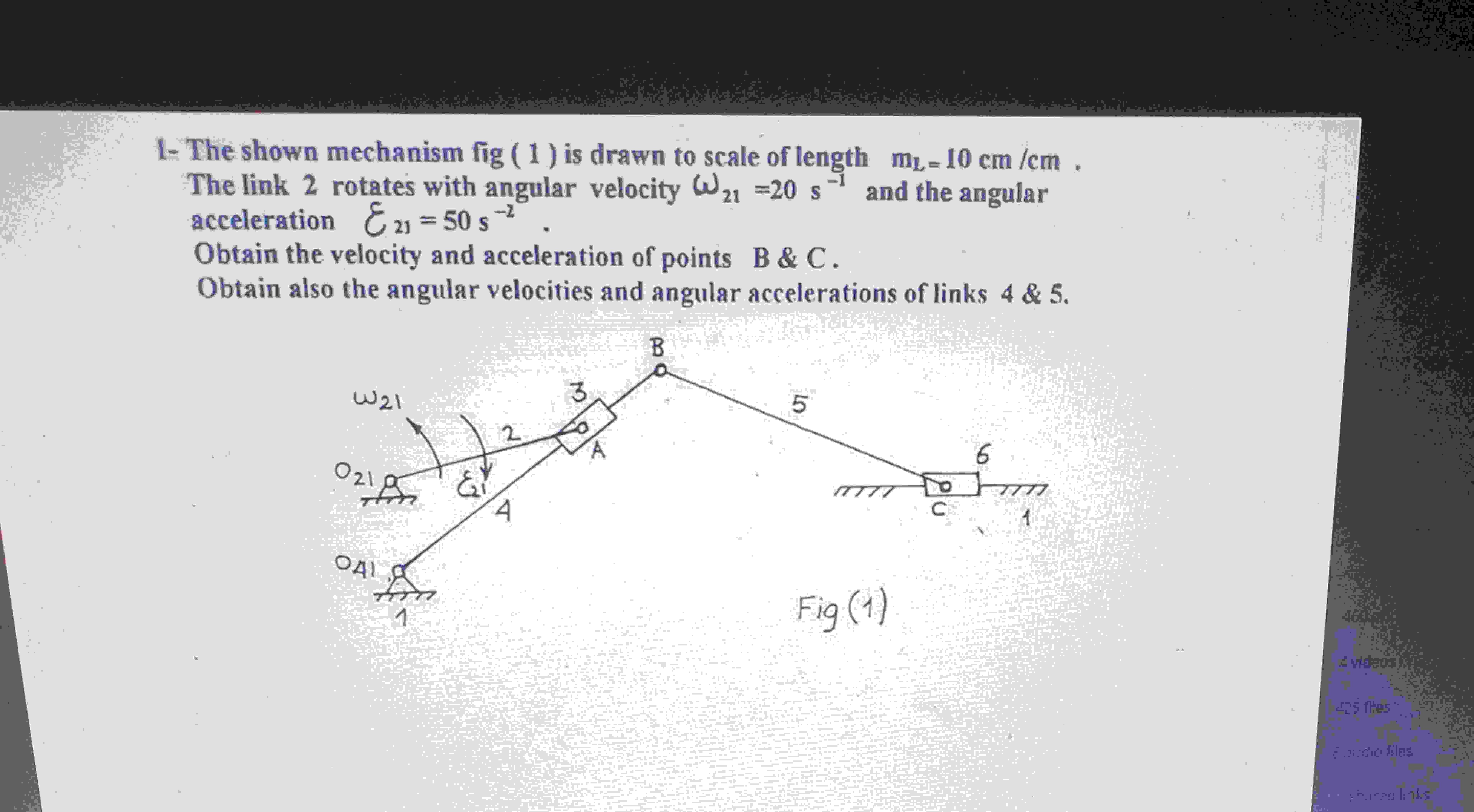 Solved 1- ﻿The shown mechanism fig ( 1 ) ﻿is drawn to scale | Chegg.com