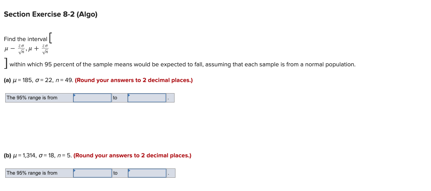 Solved Section Exercise 8-2 (Algo) [ Find the interval u - | Chegg.com