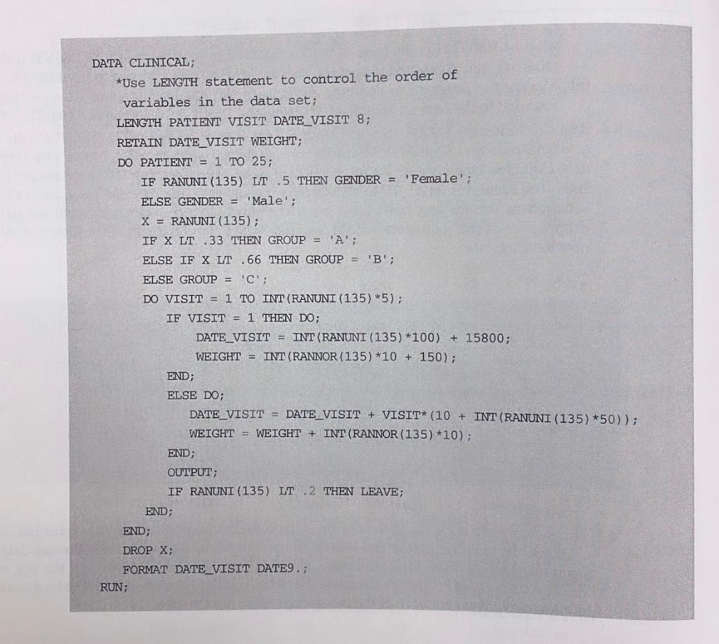 4.4 Run the following program to create a SAS data | Chegg.com