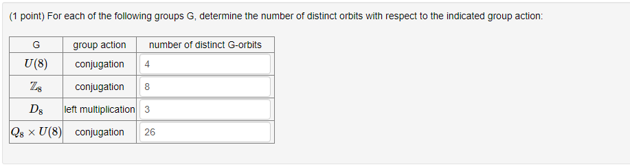Solved (1 point) For each of the following groups G, | Chegg.com