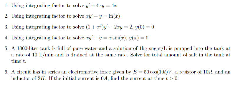 Solved Using integrating factor to solve y'+4xy=4xUsing | Chegg.com