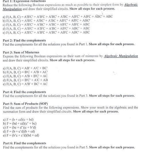 Solved Part 1: Expression reductions Reduce the following | Chegg.com