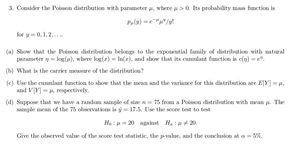 3. Consider the Poisson distribution with parameter | Chegg.com
