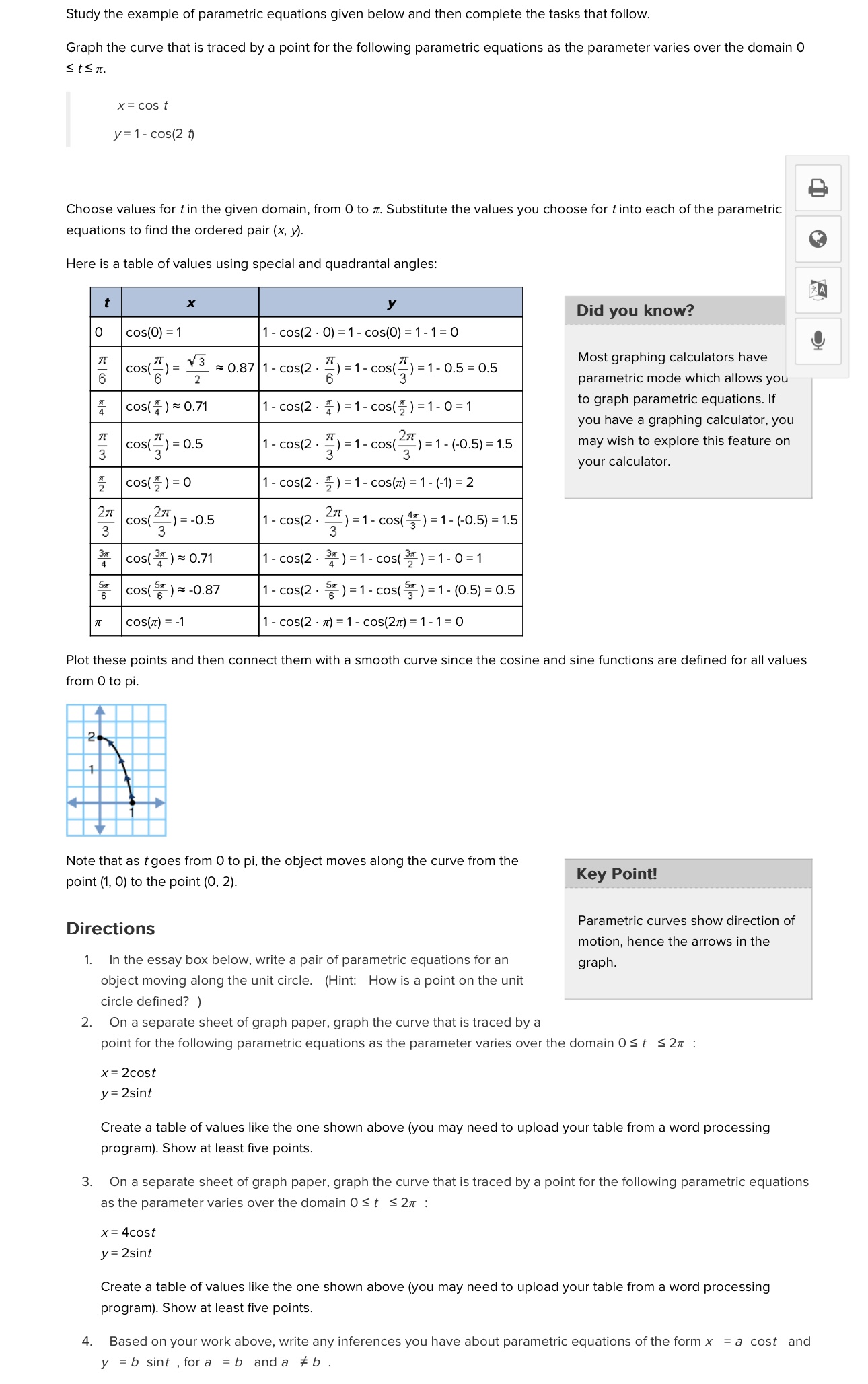 Solved Study the example of parametric equations given below | Chegg.com