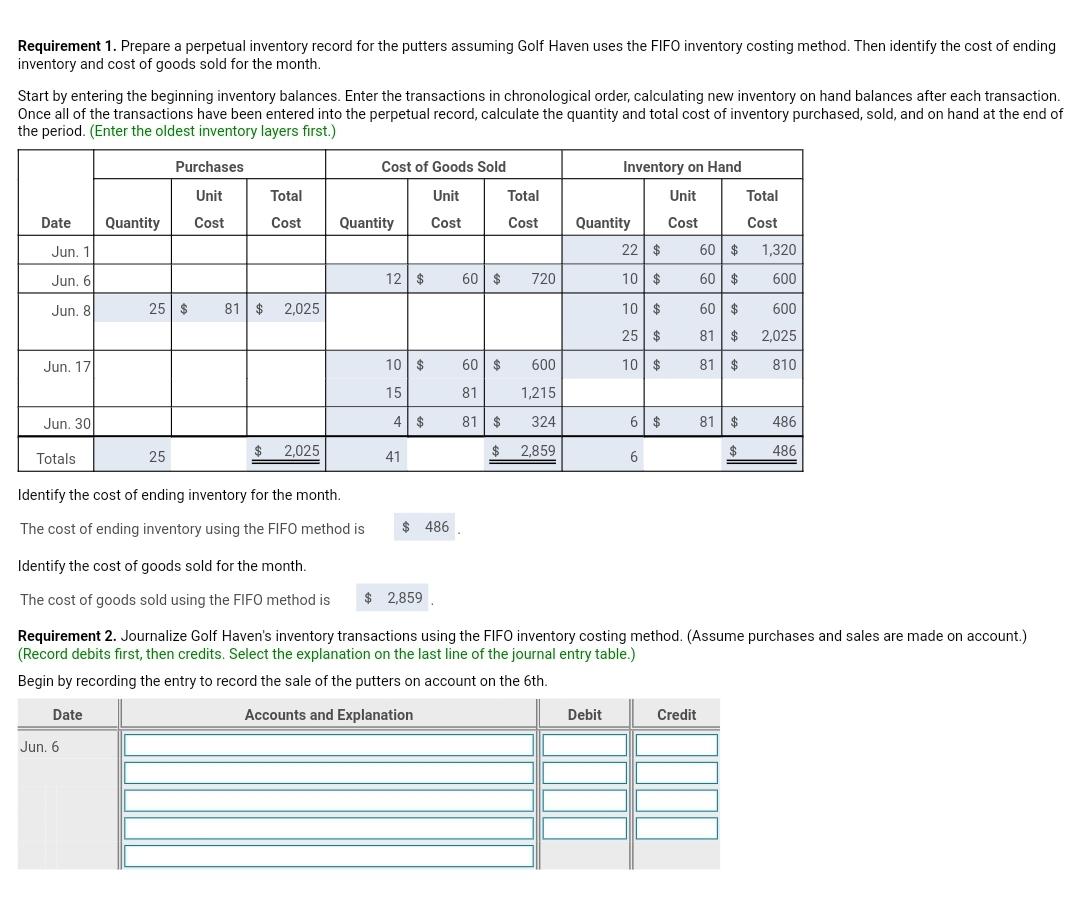 Х Data table Date Item Quantity Unit Cost Jun. 1 | Chegg.com