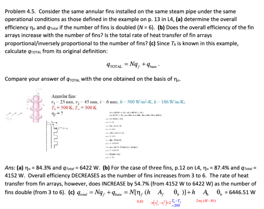 Problem 4.5. Consider the same annular fins installed | Chegg.com