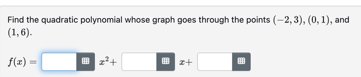 Solved Find the quadratic polynomial whose graph goes | Chegg.com