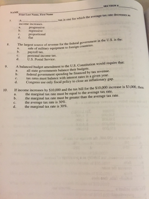 Solved SECTION NAME Print Last Name, First Name tax is one | Chegg.com