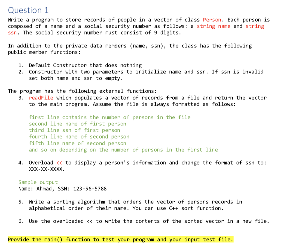 Solved Question 1 Write a program to store records of people | Chegg.com