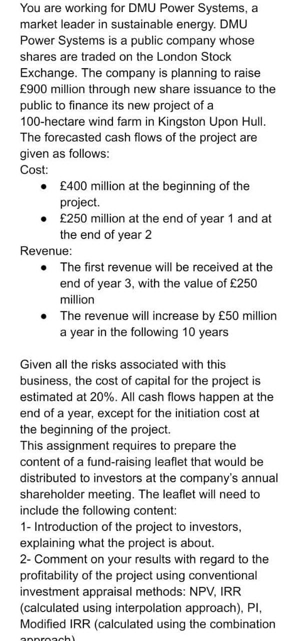 Solved You are working for DMU Power Systems, a market | Chegg.com