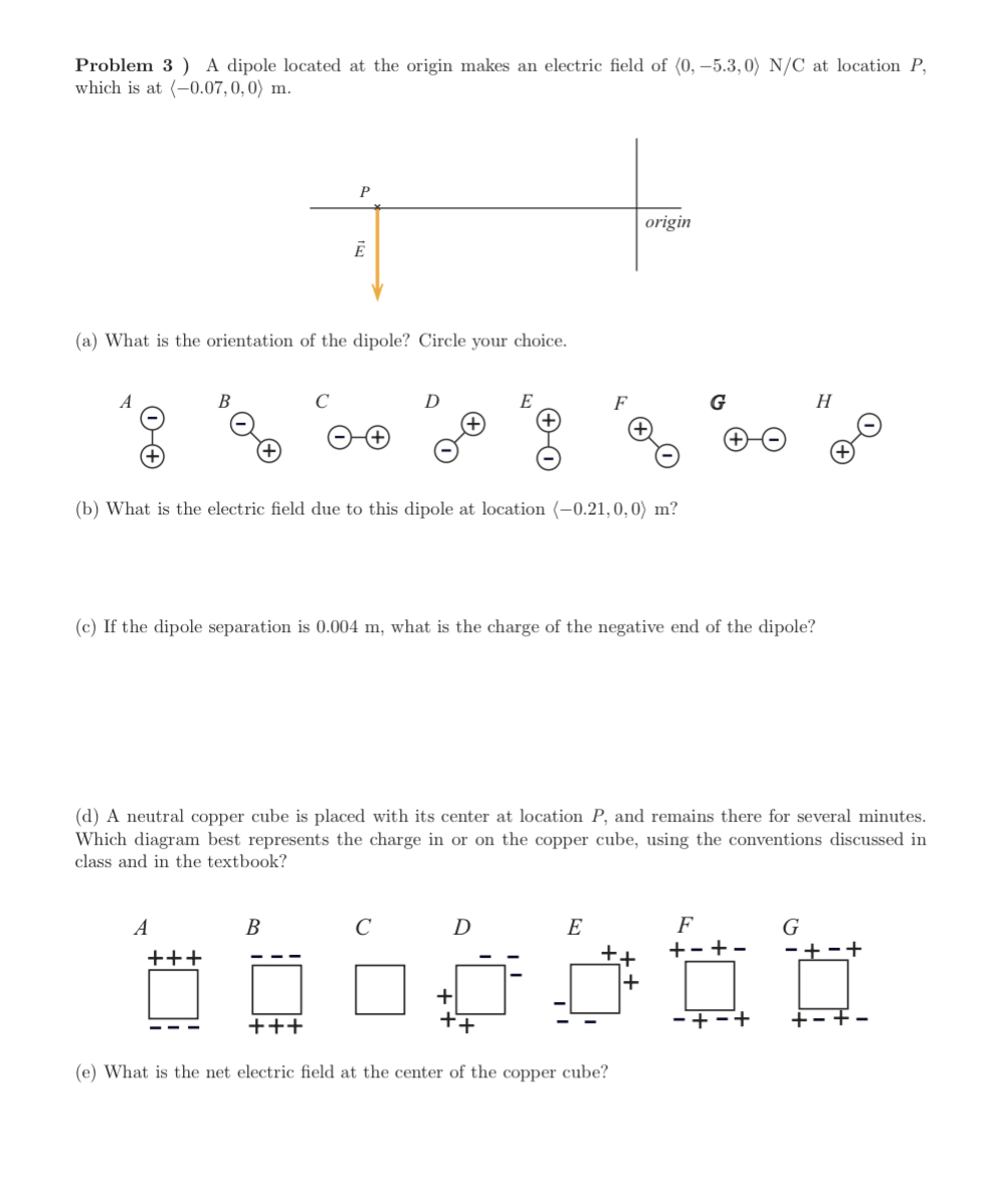 Solved Problem 3 ) ﻿A dipole located at the origin makes an | Chegg.com