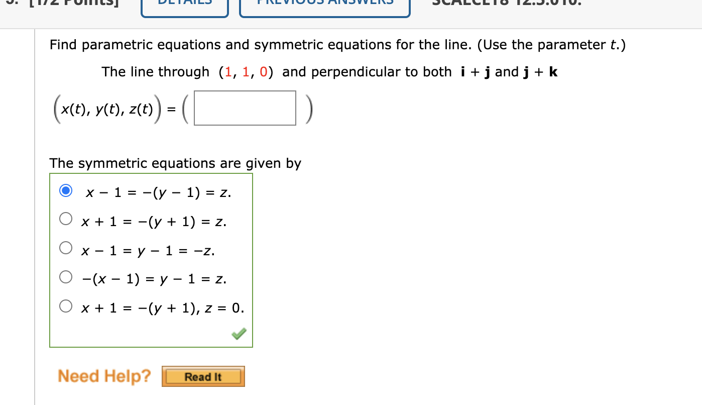 Solved Find parametric equations and symmetric equations for | Chegg.com