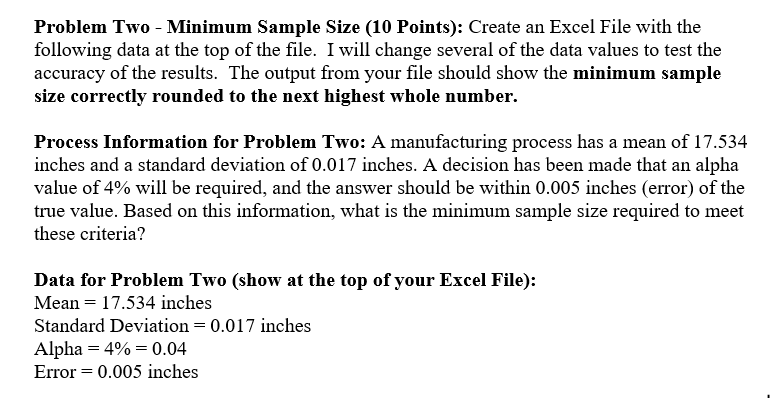 Solved Problem Two - Minimum Sample Size (10 Points): Create | Chegg.com