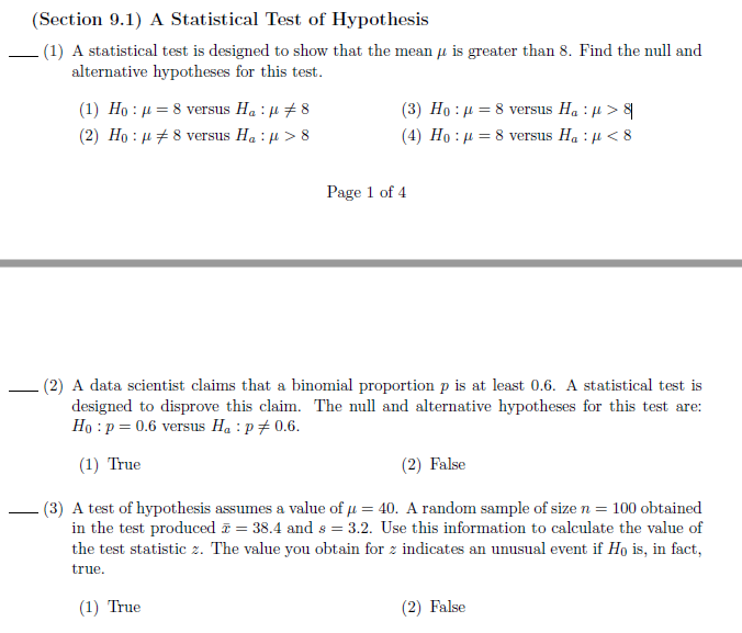 Solved Section 9 1 A Statistical Test Of Hypothesis 1
