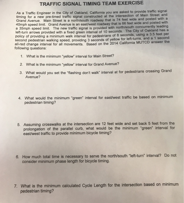 Solved TRAFFIC SIGNAL TIMING TEAM EXERCISE As a Traffic | Chegg.com