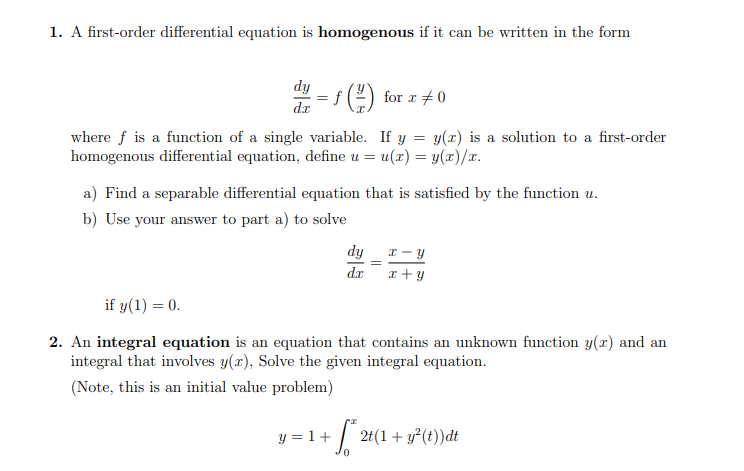 Solved 1. A first-order differential equation is homogenous | Chegg.com