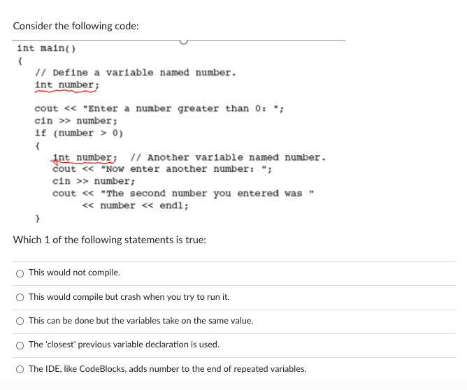 Solved Consider the following code: int main() { // Define a | Chegg.com