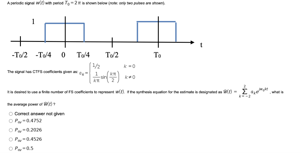 A periodic signal w(t) with period To = 21 is shown | Chegg.com