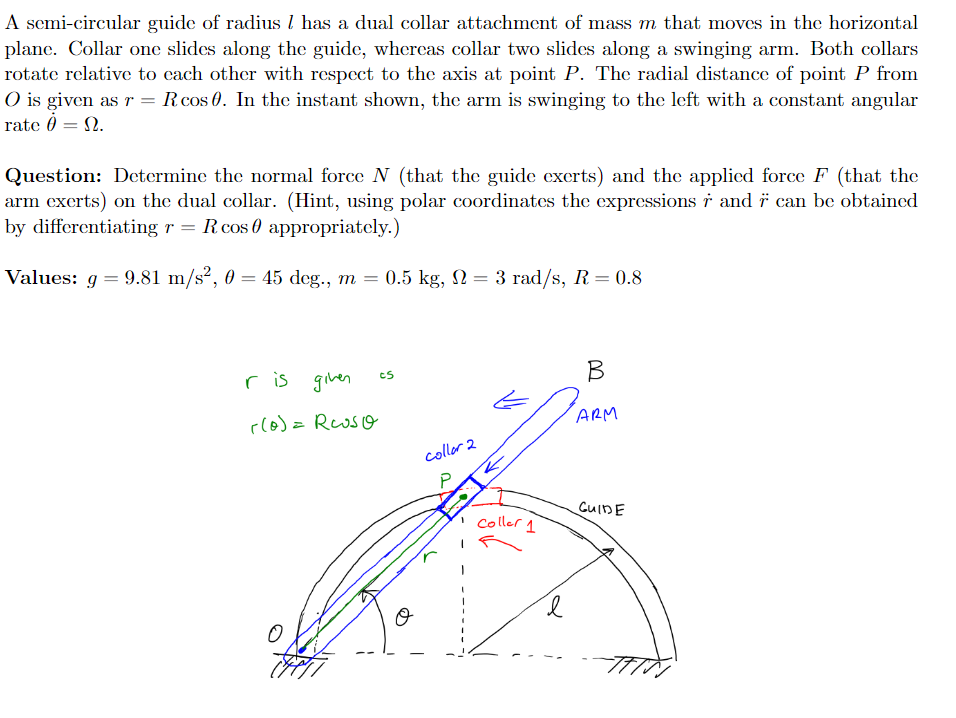 Solved A semi-circular guide of radius 1 has a dual collar | Chegg.com