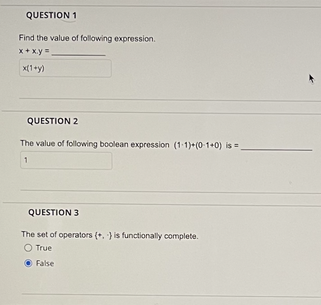 Solved Find the value of following expression. x+x.y= | Chegg.com