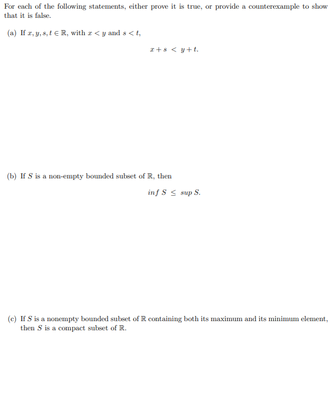Solved For each of the following statements, either prove it | Chegg.com
