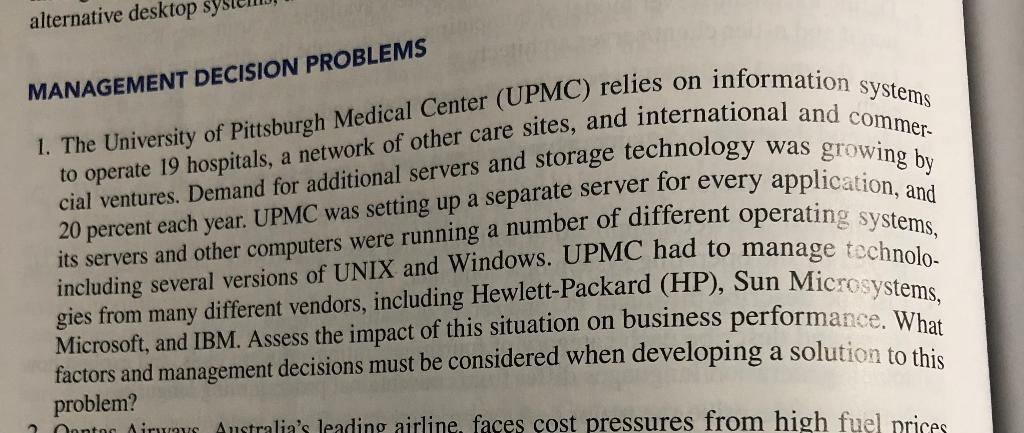 Solved MANAGEMENT DECISION PROBLEMS 1. The University of | Chegg.com