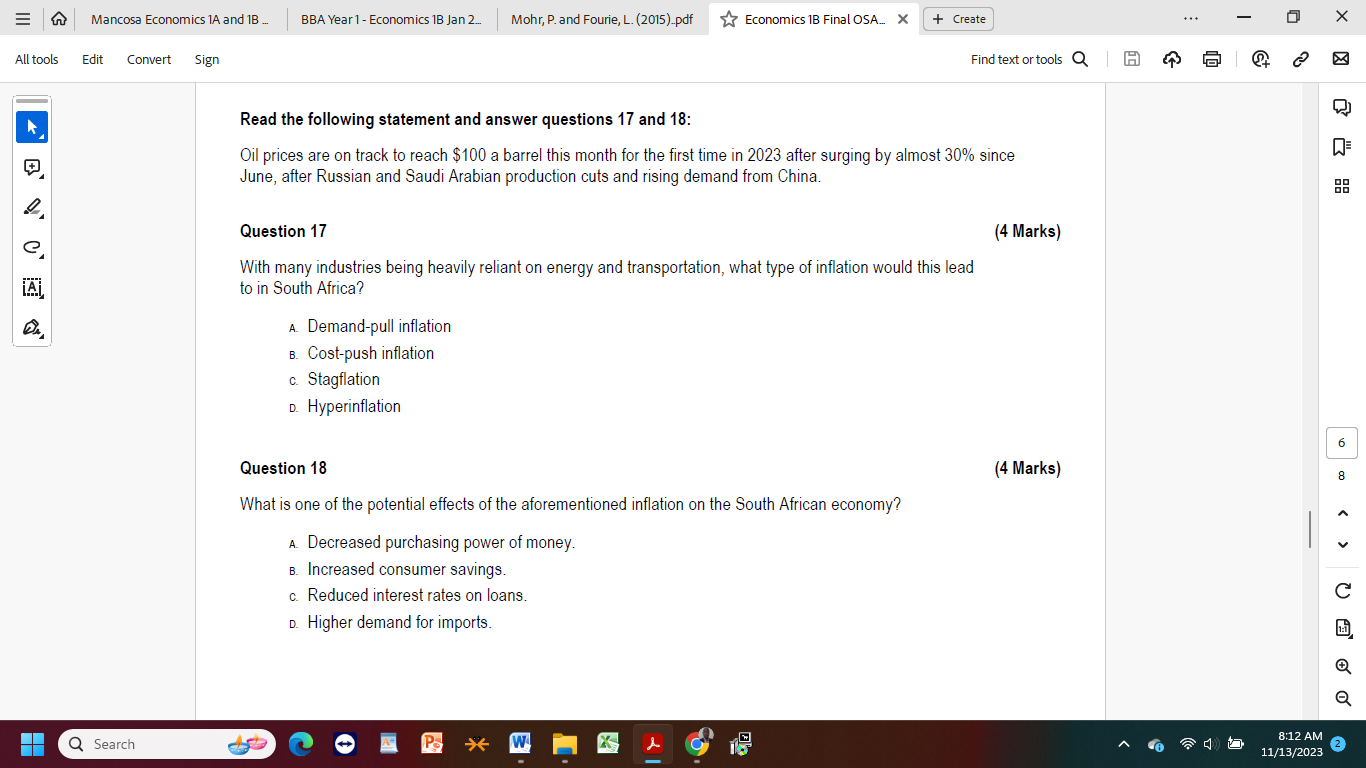 Solved Read the following statement and answer questions 17 | Chegg.com