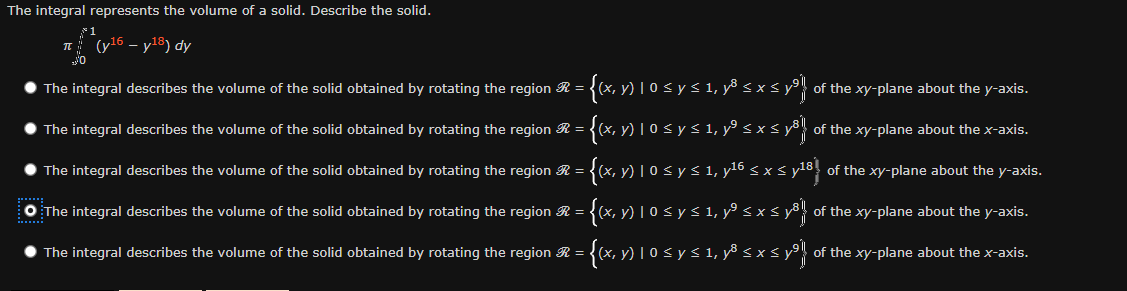 Solved The integral represents the volume of a solid. | Chegg.com