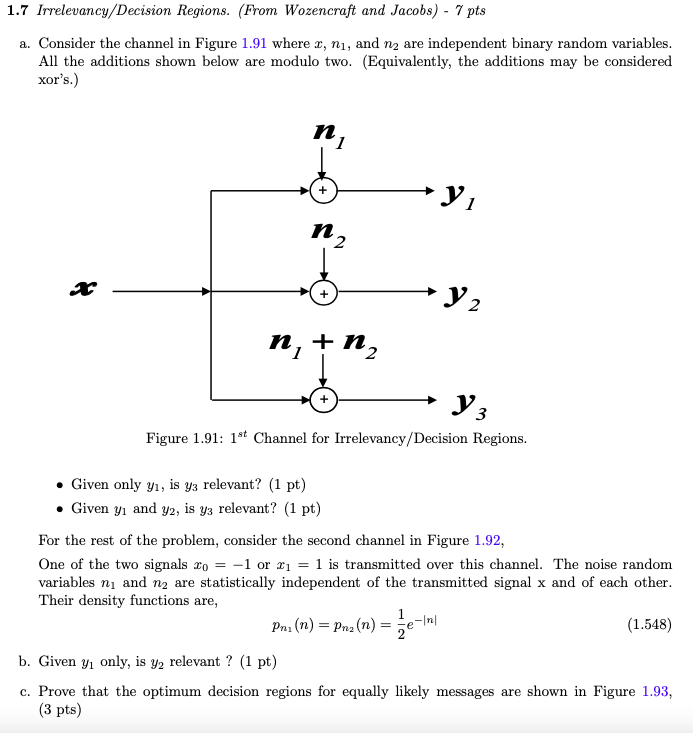 1.7 Irrelevancy/Decision Regions. (From Wozencraft | Chegg.com